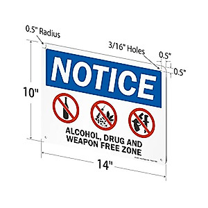 SmartSign "Notice - Alcohol, Drug, Weapon Free Zone" Sign | 10" x 14" Plastic