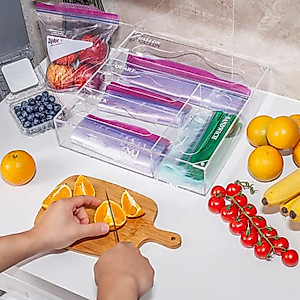 AAY HOMYYAYA Ziplock Bag Organizer for Kitchen Drawer Acrylic Baggie Organizer with Removable Top Lid for Cabinet to Storage Snack, Sandwich, Quart Slider, Gallon Ziploc Plastic Food Bags