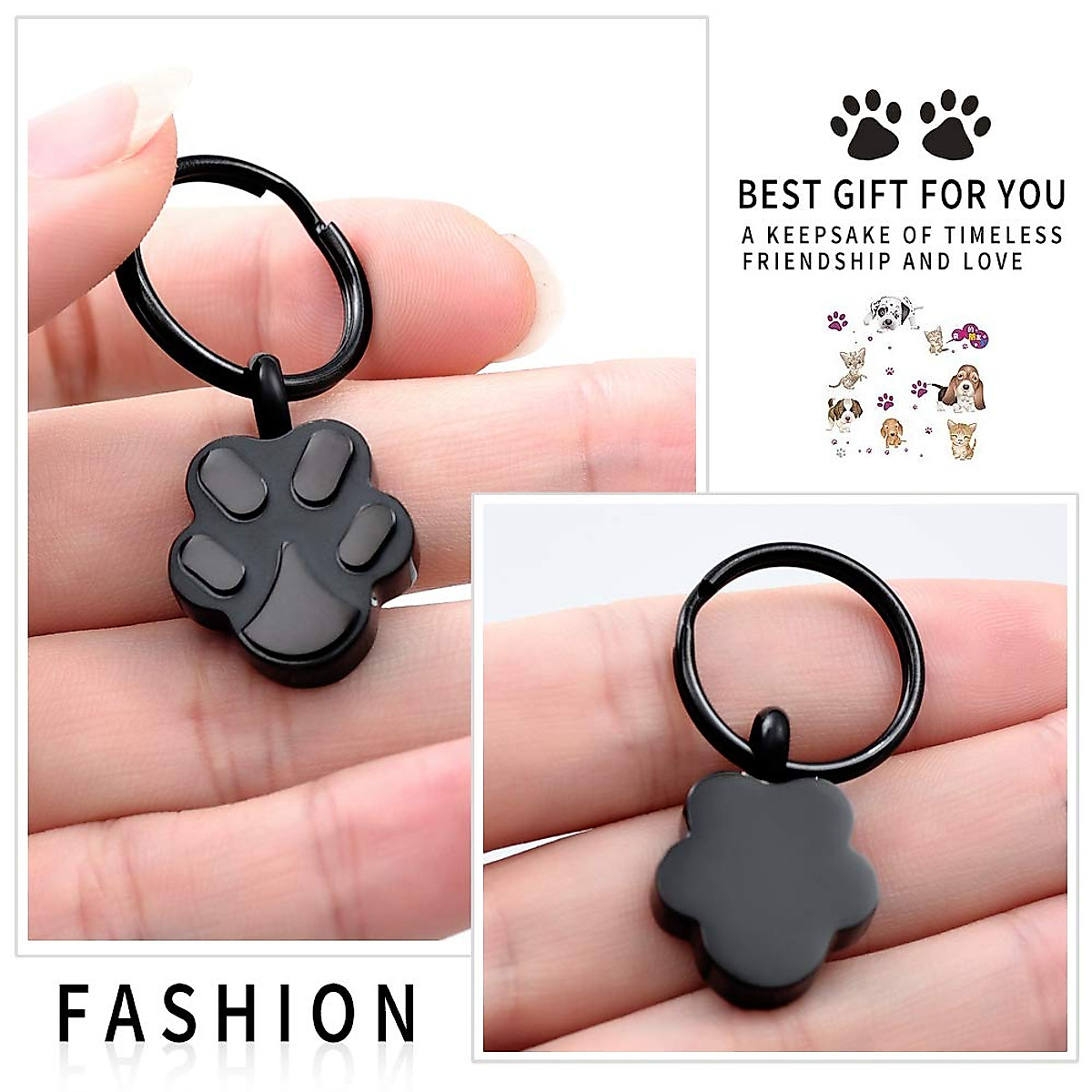 shajwo Cremation Ash Urn Keychain for Pet Ashes Cremation Jewelry for Human Ashes Dog Cat Cremation Keepsake Memorial Urn Keychain Ash Holder for Women Men (Paw Black