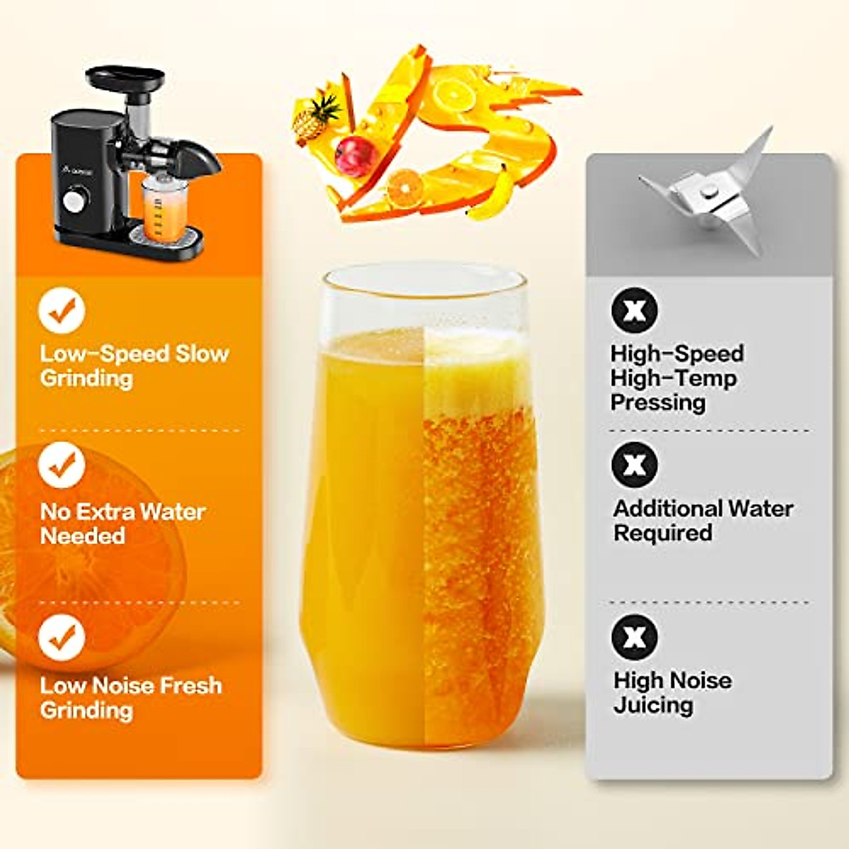 Cold Press Juicer, AAOBOSI Slow Masticating Juice Extractor for Fruit and Vegetable - Delicate Crushing Without Filtering - Juicer Machines with Quiet Motor/Reverse Function/Brush, Black