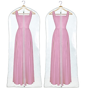 HANGERWORLD Pack of 2 Clear 72" Long Gown Storage Bags for Wedding Dress and Gown, Showerproof Plastic Garment Cover with Full Length Zipper