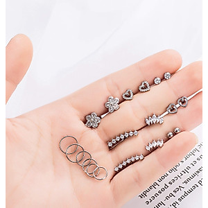 Masedy 10Pairs Stainlesss Steel Cartilage Stud Earrings for Women Helix Tragus Couch Hoop Piercing Earrings Set 10S