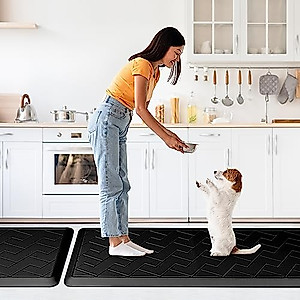 WEZVIX Non-Skid Kitchen Rugs and Mats Waterproof, Anti Fatigue Kitchen Mat 2 PCS, 1/2 Inch Thick Kitchen Floor Mat, Ergonomic Comfort Foam Standing Mat for Floor, Office, Sink, Laundry - Black