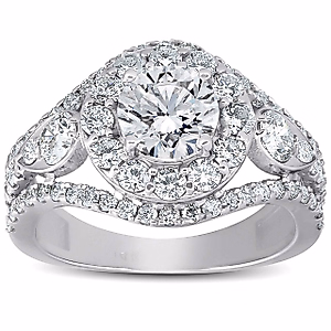 2 ct Halo Diamond Multi Row Engagement Ring 14k White Gold - Size 7