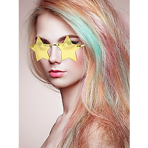 Frienda 4 Pairs Star Shape Sunglasses Star Shape Personality Sun Glasses Star Rimless Glasses for Women Men Party(Black, Yellow, Red, Purple)