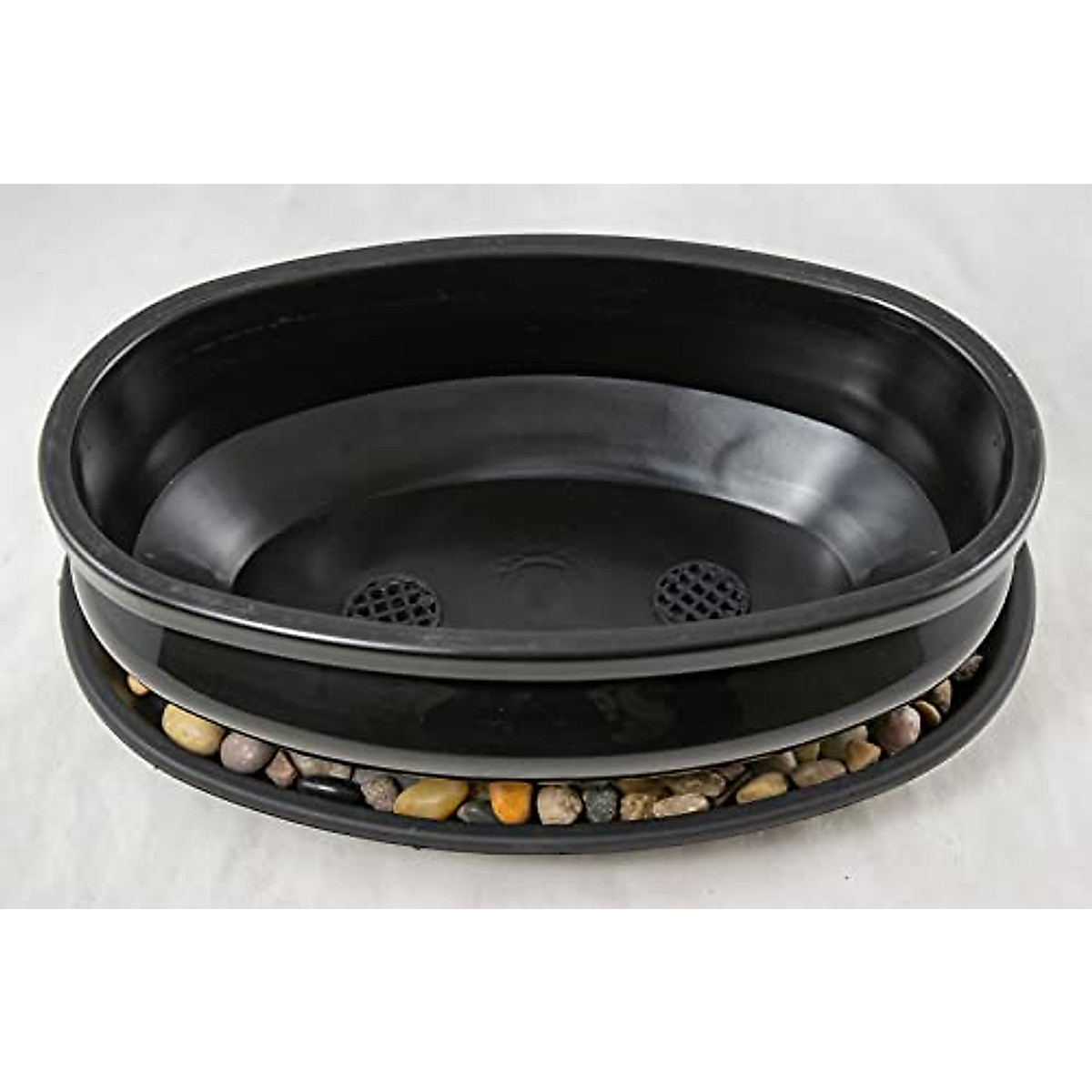 Calibonsai 9'' Oval Heavy Duty Black Plastic Bonsai Training Pot, Cactus & Succulent Planter + Tray + Rock + Mesh Combo