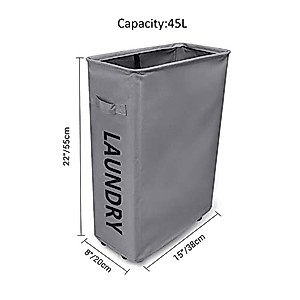 ZERO JET LAG 45L Large Slim Rolling On Wheels Laundry Hamper Basket Tall Dirty Clothes Hamper Clothes Storage Basket Standable Corner Handy Bin Hamper Basket 15×8×22" (22 Inches,Grey)