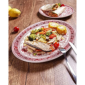 Sonemone 14 Inch Red Serving Platter Large Oval Serving Plate Tray for Entertaining Thanksgiving Christmas Party, Microwave & Dishwasher Safe