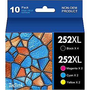 TacTink Remanufactured Ink Cartridge Replacement for Epson 252 252XL T252XL for Workforce WF-3640 WF-3620 WF-7210 WF-7710 WF-7720 Printer(4 Big Black, 2 Cyan, 2 Magenta, 2 Yellow,10-Pack)