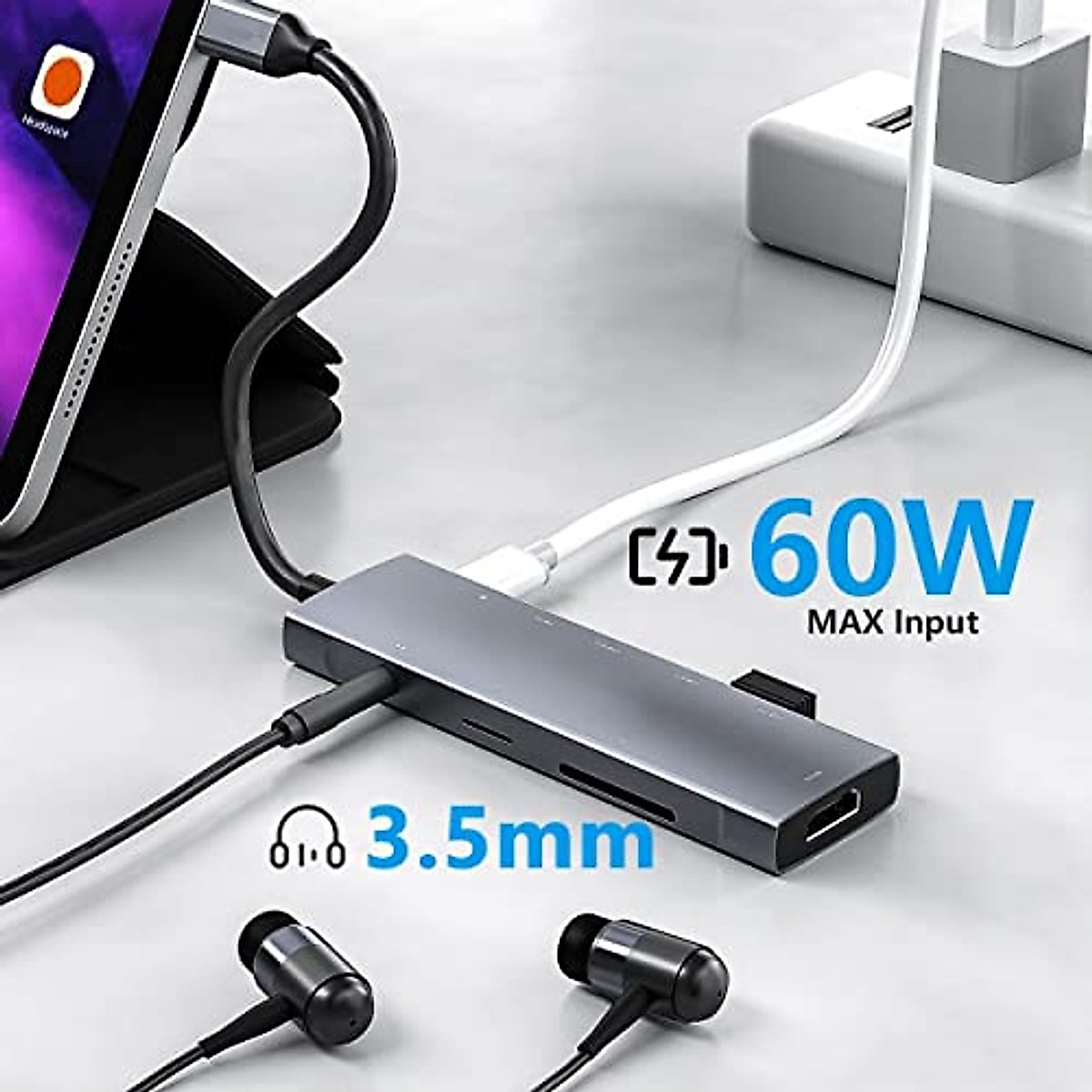 USB C Hub Multiport Adapter for iPad Pro MacBook Pro Air M1 2022 2020,12.9 11 inch, 9-in-1 USB C 4K HDMI Adapter with 3.5mm Audio Jack,3xUSB3.0,SD/Micro SD Card Reader,USB-C 3.0 Data,iPad Mini 6
