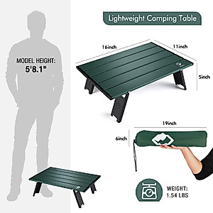 VILLEY Portable Mini Folding Beach Table, Ultralight Aluminum Side Table with Carry Bag for Camping, Picnics, and Outdoor Activities - Green