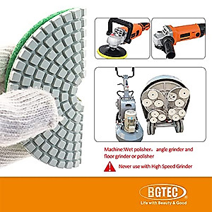 BGTEC 4" Wet Diamond Polishing Pads Set,7 Pieces Pads plus Rubber Hook and Loop Backing Pad for Marble Stone Quartz Tiles