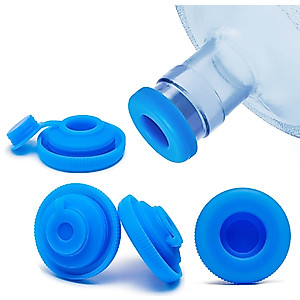Water Jug Caps 5 Gallon Silicone - Replaceable Strong Sealing no Spill Top Lid Cover 55mm with Hole for Outdoor & Kitchen - Pack by 4