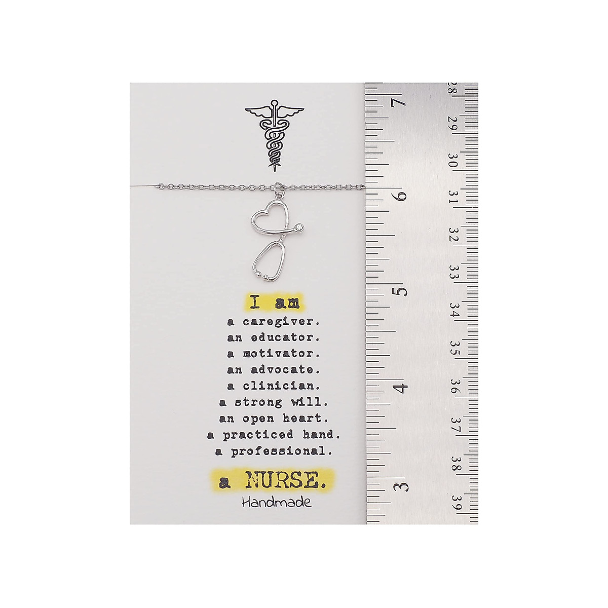 QUINNLYN & CO. Stethoscope Heart Pendant Necklace, Virtual Thanksgiving Gifts for Nurses and Caregivers, Nurse Necklaces for Women with Greeting Card Adjustable Chain 16" to 18" Silver Tone