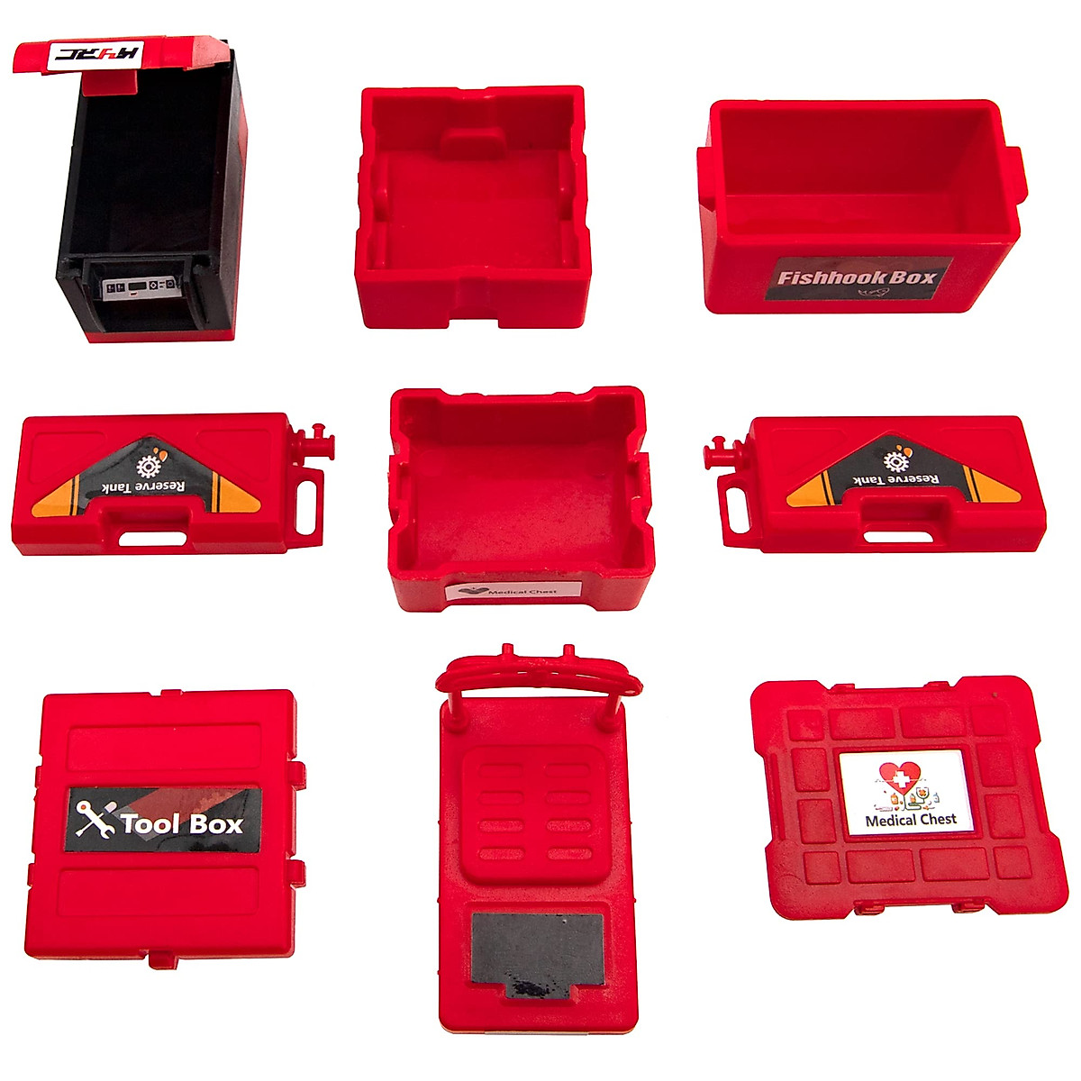 5Pcs HIRCQOO RC Scale Mini Tool Set Decoration Accessories Compatible with Traxxas TRX4 Axial SCX10 RC4WD D90 Tamiya CC01 90046 Redcat Gen7 TF2 1/10 RC Crawler Car Truck (Red)