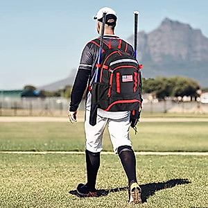 Baseball Bag Softball Bag, Baseball Backpack for Youth Boys and Adult, Bat Bag with Shoes Compartment & Fence Hook, With Hidden External Helmet Holder for Baseball, T-Ball & Softball Equipment & Gear (A-Black)
