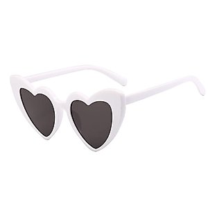 Ridering Women Fashion Goggle Heart Sunglasses Vintage Love Heart Shaped Sunglasses Cat Eye Mod Style Style Retro Glasses (White, Grey)