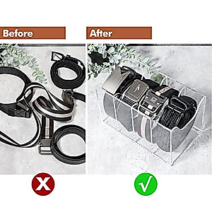 Kamehame Belt Organizer for Drawer, Acrylic Belt Organizer for Closet, 4 Compartments Belt Storage Holder, Clear Display Case for Belt, Tie, Bow Tie