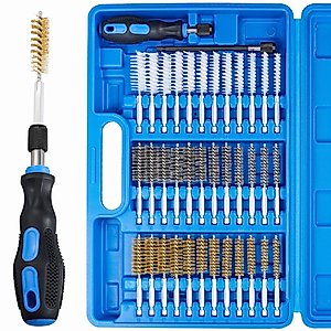 Orion Motor Tech 38pc Wire Brush Set, Bore Brush for Drill with 1/4 Inch Hex Shank and Long Extension Bars, 8-19mm Dia Round Wire Brush Kit, 0.31-0.75 Inch Stainless Steel Brass Nylon Cleaning Brushes