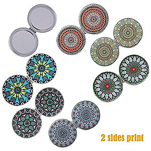 Beaufy Small Magnifying Travel Compact Mirror Bulk Mini Round Pocket Purse Makeup Mirrors Set Folding Portable Handheld 1x/2x Magnification Double Sided Mandala Gift for Women Girls Men Pack of 6