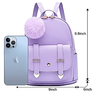 Girls Cute Mini Backpack Purse Fashion School Bags PU Leather Casual Backpack for Teens Women Purple