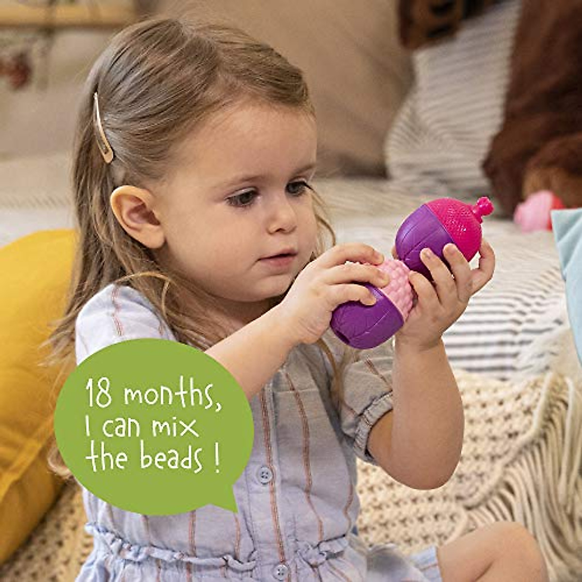 Lalaboom 36 Piece Baby Toddler Beads – Montessori Educational Shape and Color STEM Construction Toy 10 Months to 3 Years - BL300, Multicolor