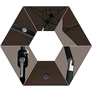 SUNLAX LED Rectangle Patio Umbrellas, 6.5x10ft Market Table Umbrella with Solar Powered Lights-Brown