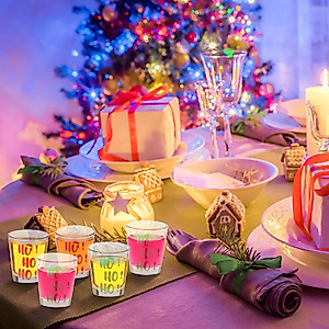 Sliner 24 Pcs Christmas Shot Glasses 2 oz Holiday Glass Cups with Ho Ho Ho Print Mini Christmas Glasses Drinkware Bulk for Drinking Liquor Vodka Whiskey Party Supplies Gifts Table Decoration
