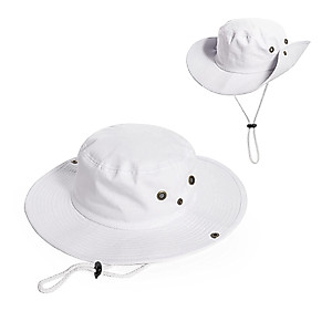 Womens Mens Sun Hat Wide Brim UV-Protection Bucket Fishing Safari Boonie Hat for Summer(Size:L) White