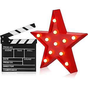 Movie Theater Decor Movie Film Clap Board Movie Clapper Board Accessory and Marquee Light LED Star Sign Movie Props for Movie Night Decorations Party Supplies