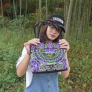 Canvas Floral Hobo Tote Bags for Women Stylish Casual Shoulder Handbag Ethnic Embroidery Purse