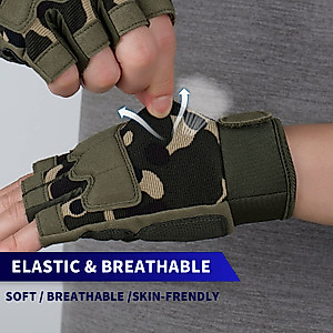 FIORETTO Fingerless Gloves for Airsoft Shooting Half Finger Hunting Hiking Cycling Driving Motorcycle Climbing Work Gloves Green Camo Small