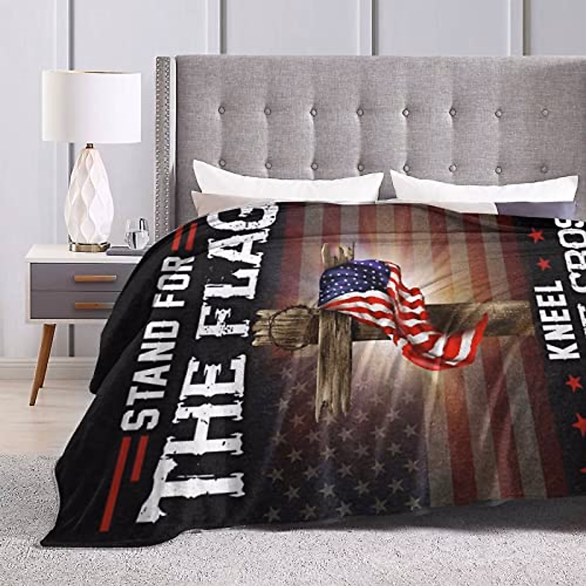 Gaotaju Flannel Fleece Blanket 80"X60" ，Stand for The Flag Kneel for The Cross Bed Throw Blanket Quality Ultra-Soft Travel Winter Blankets for Adult Keep Warm