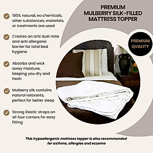 Silk Bedding Direct. Premium Pure Mulberry Silk-Filled Mattress Topper. Queen, 80" x 60". for Health, Hygiene and Beauty.