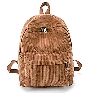 Women Corduroy Travel School Backpack Solid Satchel Bag Book Bags Casual Shoulder Rucksack Bags (Brown, 9.8“x14“x4.7“)