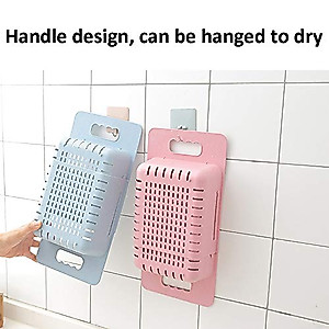 Jkhome Collapsible Over The Sink Colander Dish Fruit Vegetable Strainer Drainer Basket for Kitchen Set of 1 (Blue)