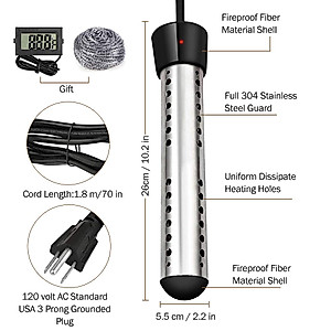 LIVEBAY Immersion Water Heater, Quick 1500W Submersible Water Heater with Stainless Steel Guard Temp Indicator Thermostat for Hot Tub Inflatable Pool Bathtub Wooden Bucket 5 Gallons