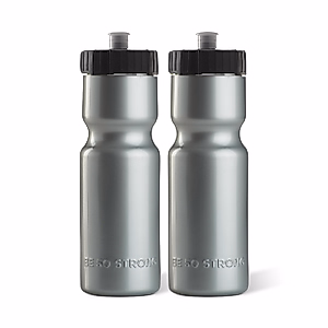 50 Strong Sports Squeeze Water Bottle 2 Pack – 22 oz. BPA Free Easy Open Push/Pull Cap – USA Made (Silver)