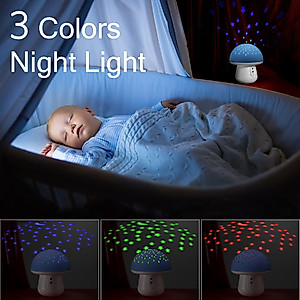 Baby Sleep Soother, Mushroom Baby White Noise Sound Machine with Moon and Star Projector, Portable Baby Sleep Aid Must Have Essentials for New Born, 4 Natural Soothing Sounds 7 Calming Melodies (Blue