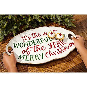Mud Pie Farmhouse Christmas Serving Platter Set of 2, Red, 17"x10.75"