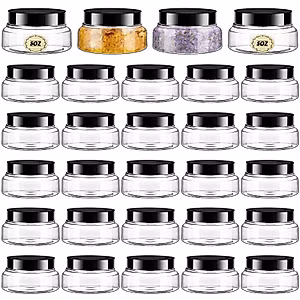 Tessco 24 Pack Plastic Jars with Lids Labels Empty Clear Plastic Jars Round Refillable Cosmetic Containers Body Butter Containers Bulk Sugar Scrub Bottle for Make Up(5 oz,Clear)
