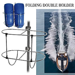 PROMOTOR Stainless-Steel Double Fender Holder Rack for Boat Fenders (L: Fit for 11'' Diameter Boat Fender)