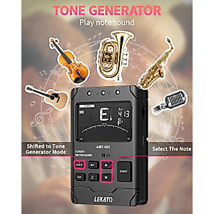 LEKATO Metronome Tuner, Rechargeable 3 In 1 Digital Metronome with TAP Tempo, Woman Vocal Counts, Tuner Tone Generator for Guitar Bass Violin Ukulele Chromatic for All Instruments