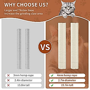 Cat Scratching Post Replacement Parts for Cat Tree, Sisal Rope Scratcher Post Refill, Cat Scratch Posts Refills Pole for Indoor Large Cats with Screws(2 Pieces 15.7" Tall)