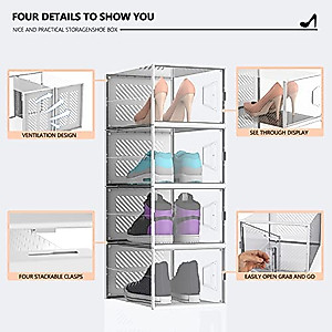 Extra Large Shoe Storage Organizer, 12 Pack Shoe Boxes Clear Plastic Stackable, Shoes Organizer for Closet, Clear Shoe Boxes Stackable, Sneaker Storage for Sneakerheads, Shoe Containers Shoe Bins Shoe Holders, Fit for Men/Women US Size 13