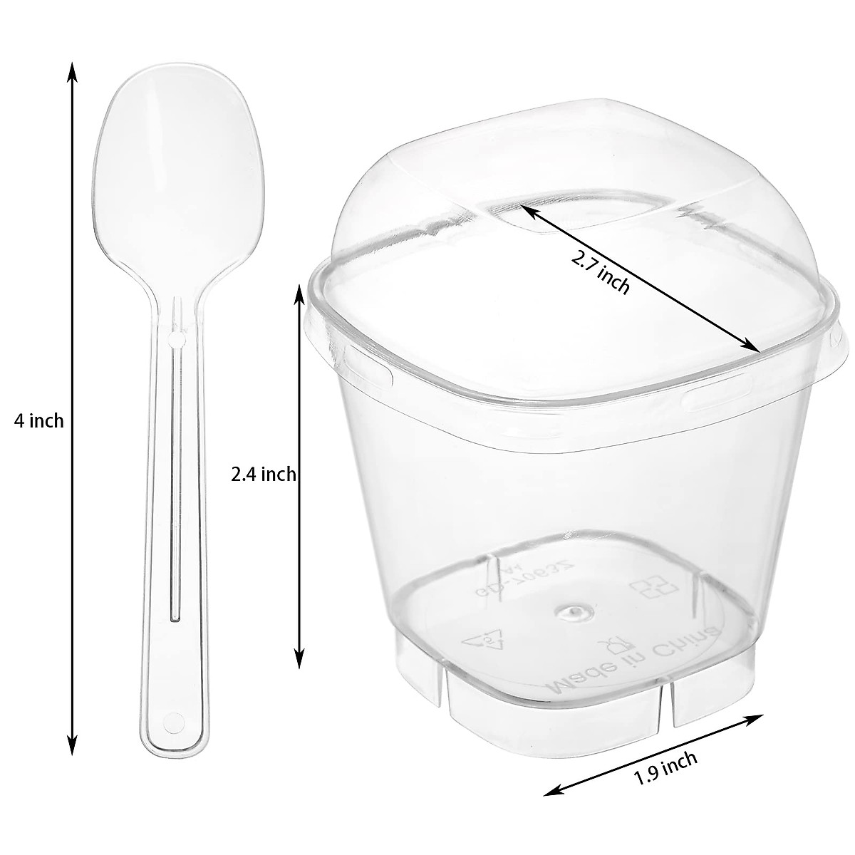 Foraineam 100 Pcs 5 oz. Thick Plastic Dessert Cups with 100 Lids and 100 Spoons, Mini Clear Parfait Appetizer Cup, Disposable Reusable Snack Serving Bowls Party Cups for Desserts, Appetizers, Puddings