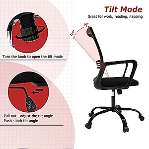Office Chair Desk Chair Home Office Desk Chairs with Wheels, Mid Back Ergonomic Mesh Office Chair Computer Chair with Armrests for Adults, Teens