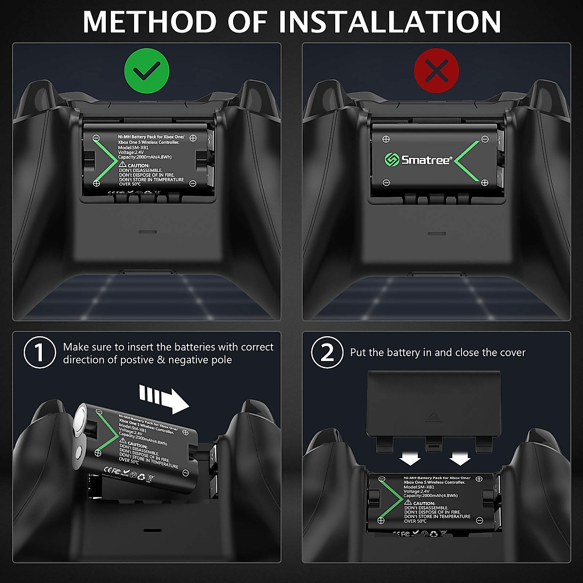 Smatree Controller Battery Compatible for Xbox Series X|S/Xbox One/Xbox One S/Xbox One X/Xbox One Elite Wireless Controller, 2 Pack Rechargeable Batteries with Charger(Patent Protection)