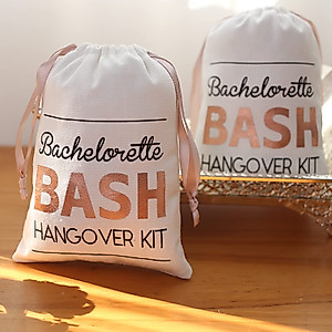 Cytdkve Rose Gold Foiled Bachelorette Hangover Kit Drawstring Bags, Wedding Party Favor Bags for Bridesmaid Gifts (10 Pieces, White, 5 x 7 Inch)