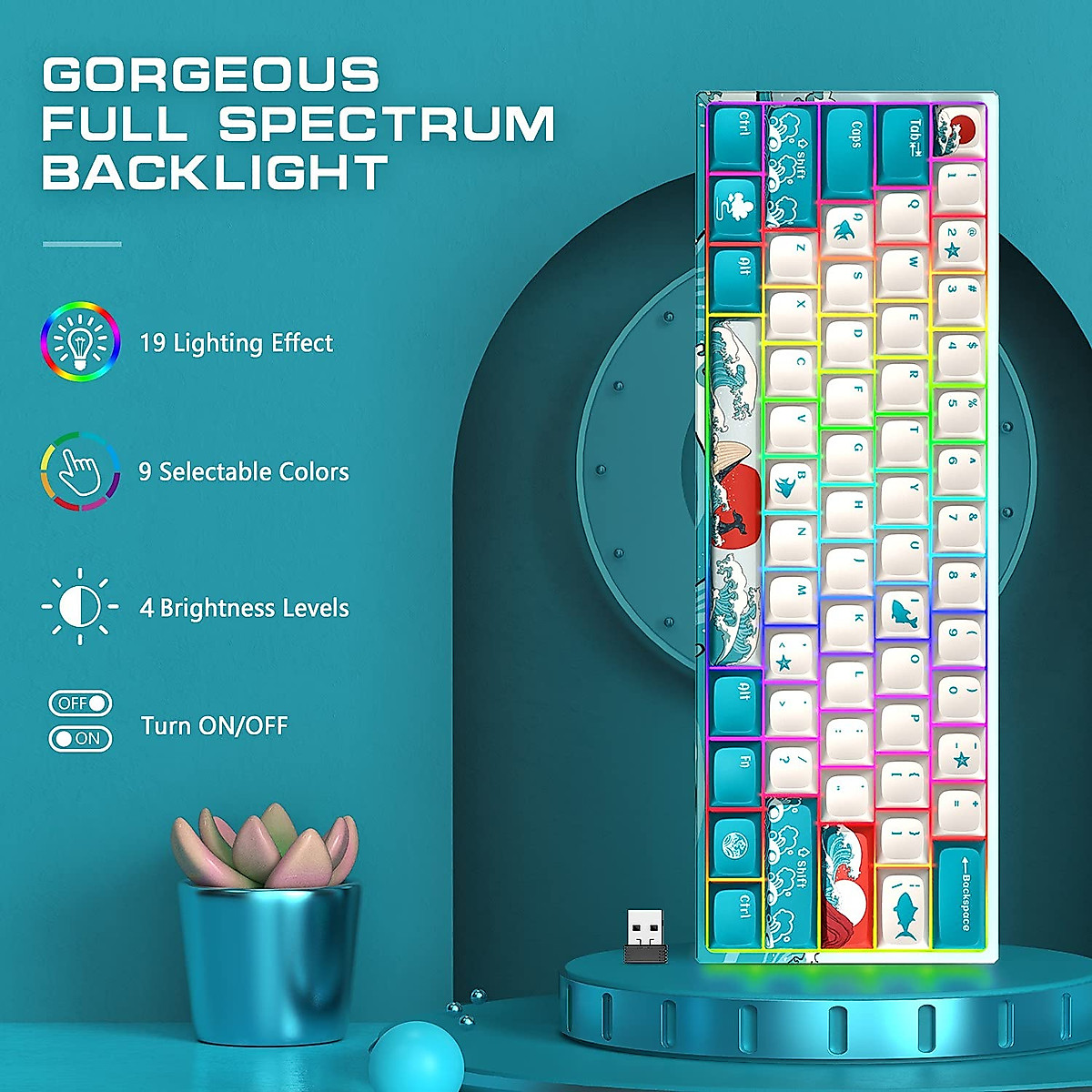 60 Percent Keyboard, XVX M61 Pro 3-Modes Wireless Mechanical Keyboard, Hot-Swappable Custom Gaming Keyboard, RGB Backlit Keyboard for Windows Mac PC Gamers(Coral Sea Theme, Pre-lubed Linear Switch)